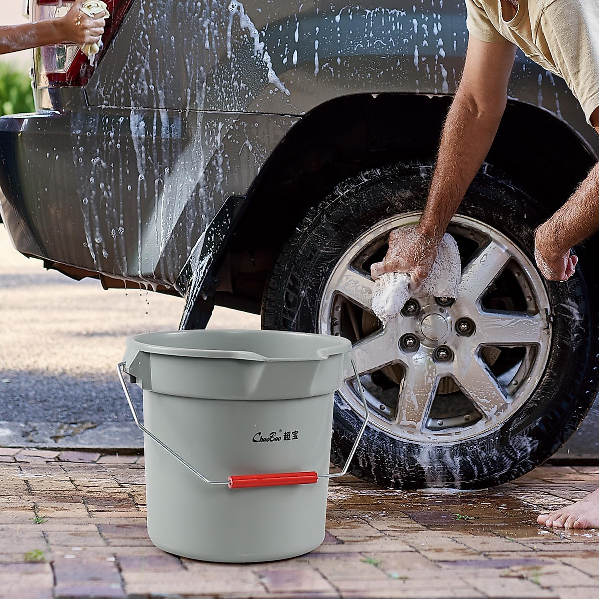 Teyyvn 4-Pack Commercial Round Bucket, 3.5 Gallon Industrial Round Utility Pail with Handle, Gray