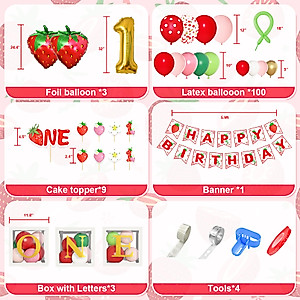 Amandir 162Pcs Strawberry Birthday Party Decorations Strawberry Balloons Garland Arch Kit Berry First Birthday Party Supplies for Baby Shower Girls Summer Fruit Party Decor