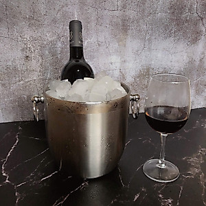 Ice Bucket Double Wall Insulated- Well Made Champagne &Wine Bucket Keeps Ice Frozen Longer - 3 Liter Stainless Steel Ice Bucket with Lid, Tongs,Scoop