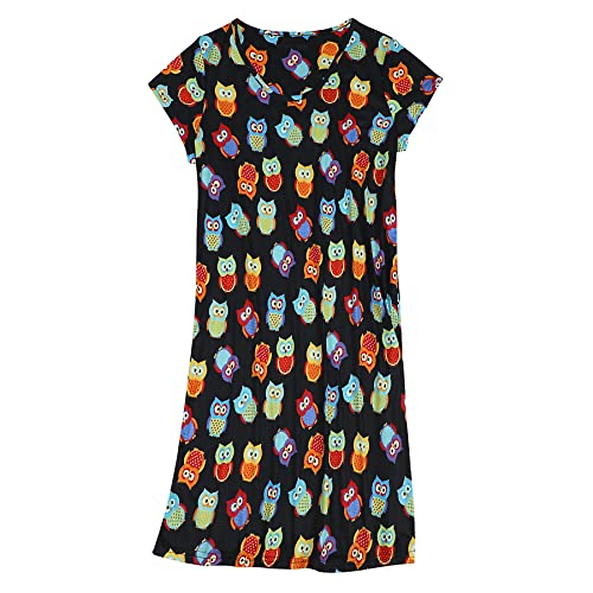 Zando Plus Size Nightgowns for Women Cotton Pajamas Soft Sleep Shirts Short Sleeve Night Gown Cute Girls Nightgowns Printed House Dress Night Shirts for Women Sleepwear Black Owls Large
