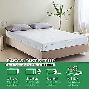 Coolsence Twin Cool Gel Memory Foam Mattress Bed in a Box 10 Inch, CertiPUR-US Certified Bamboo Cover Green Tea Mattress Made in USA, Medium Firm, 38”x75”x10”