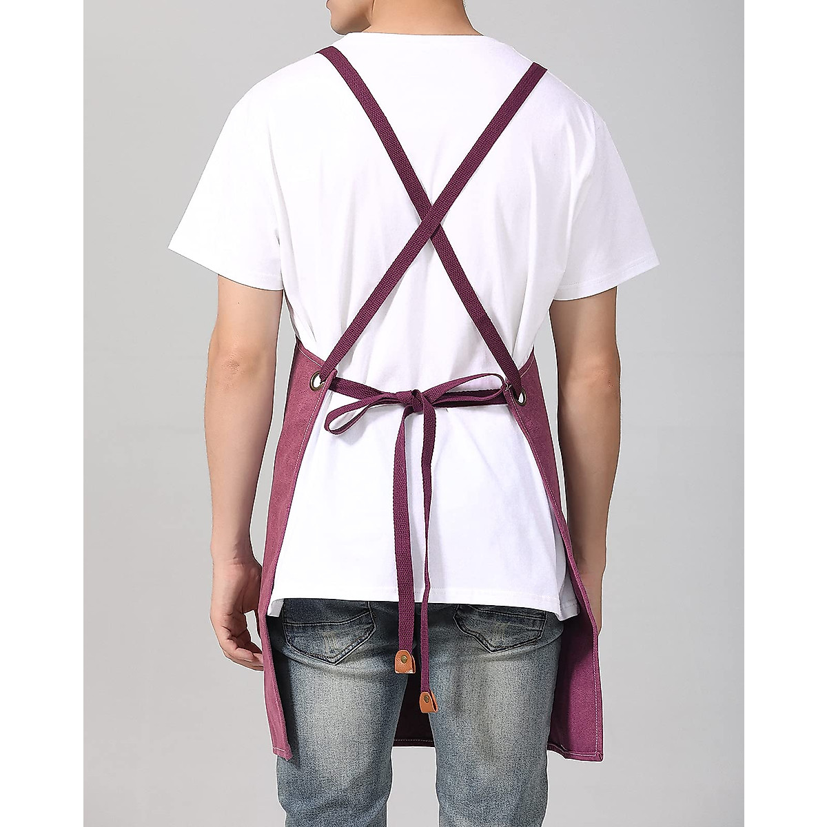 Chef Cooking Apron for Men Women Canvas Kitchen Apron with Cross Back and 3 Pockets