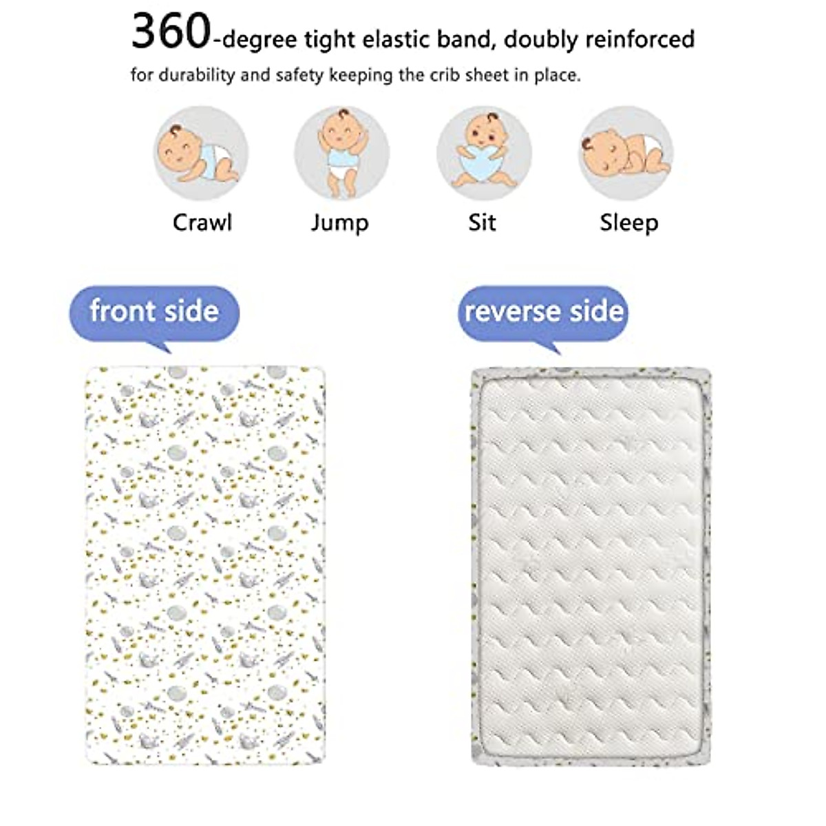 Space Themed Fitted Mini Crib Sheets,Portable Mini Crib Sheets Ultra Soft Material-Crib Mattress Sheet or Toddler Bed Sheet,24“ x38“,Multicolor