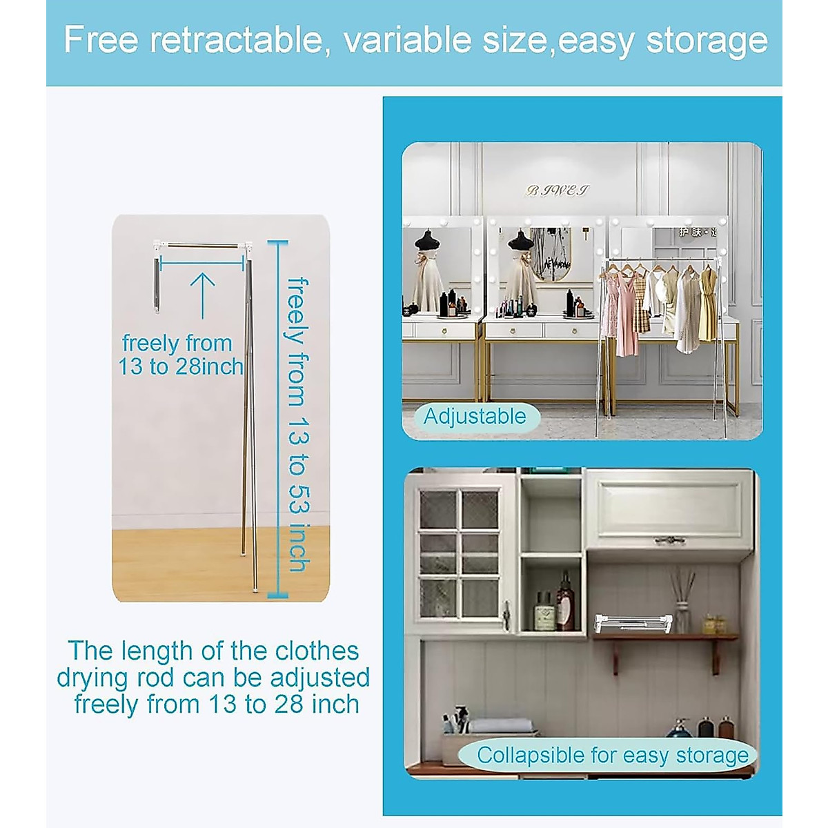 Heekaby Portable Travel Garment Rack, Collapsible Clothing Rack Extra Compact and Lightweight, Folding Clothes Rack for Travel Camping Drying RV Indoor Outdoor