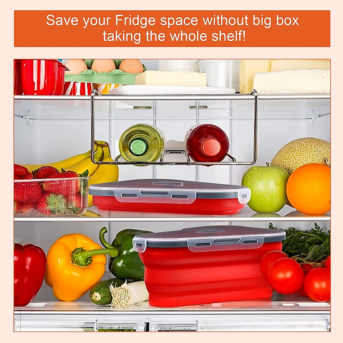 Pizza Storage Container with Pizza Cutter, 5 Microwavable Serving Trays with Pizza Container, Silicone Pizza Storage Container, Pizza Pack, Pizza Storage Container Collapsible, Pizza Keeper, Red