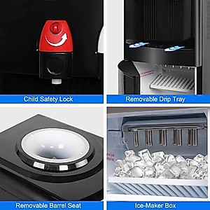 3 in 1 Water Dispenser with Built-in Ice Maker, Top Loading Water Cooler Dispenser for 3-5 Gallon Bottle with a Scoop, 3 Temps, Child Safety Lock, ETL Listed, Black