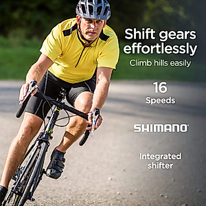 Schwinn Phocus 1600 Drop Bar Adult Road Bike, Mens and Womens, 16-Speed Drivetrain, 53cm/Large Aluminum Step-Over Frame, Carbon Fiber Fork, 700c Wheels, Black