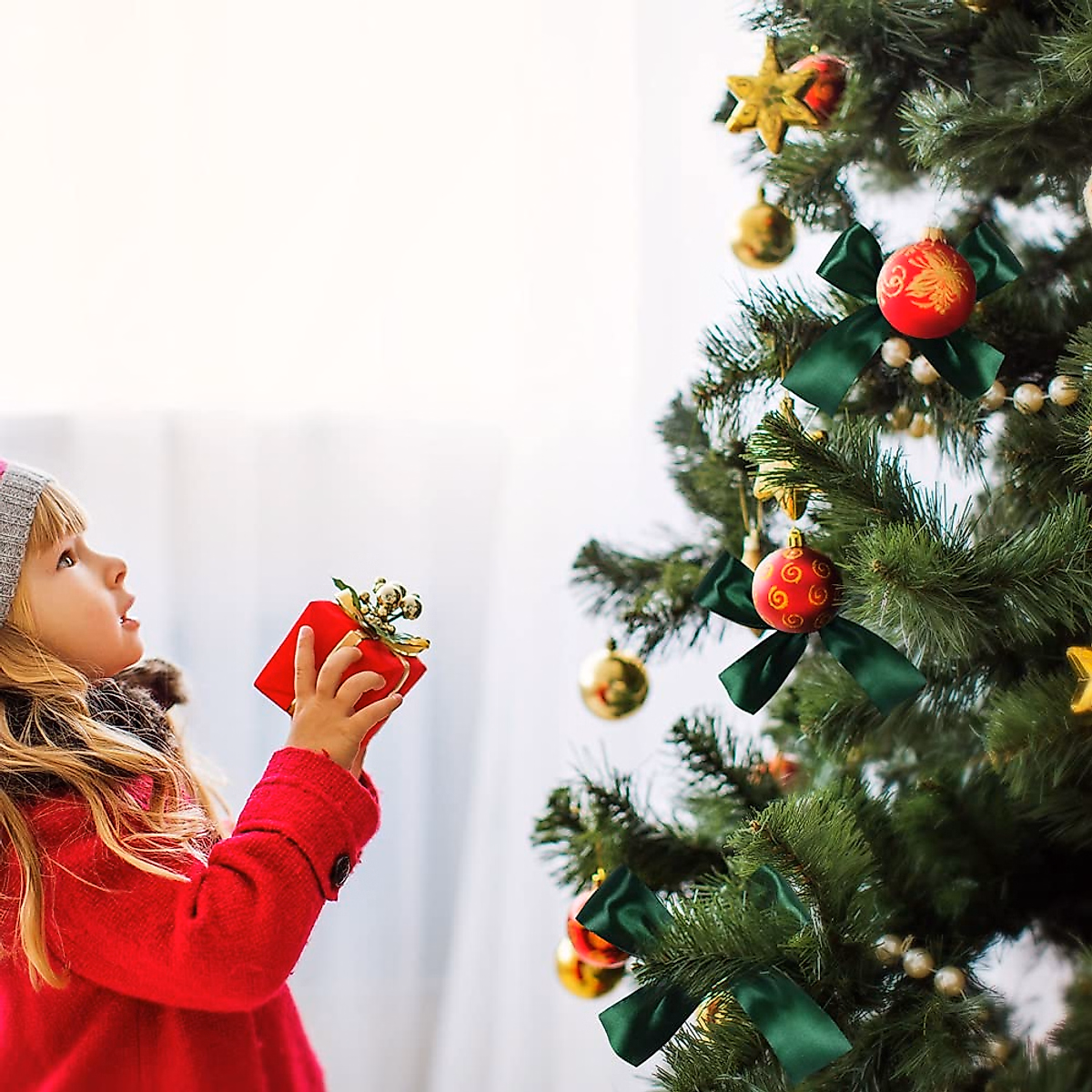 Green Satin Ribbon, 24 Yards 2 inch Wide Silky Gift Ribbon for Bow Making, Christmas Gift Wrapping, Gift Box Packaging, Crafting, Christmas Tree Decorations