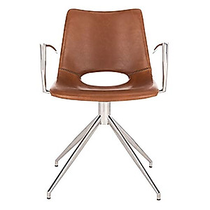 Safavieh Home Dawn Mid-Century Modern Light Brown Faux Leather and Stainless Steel Swivel Office Arm Chair