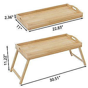 RichFire Bed Tray with Handles and Foldable Legs, Bamboo Bed Table Bed Desk, Breakfast in Bed Tray for Laptop Notebook Computer