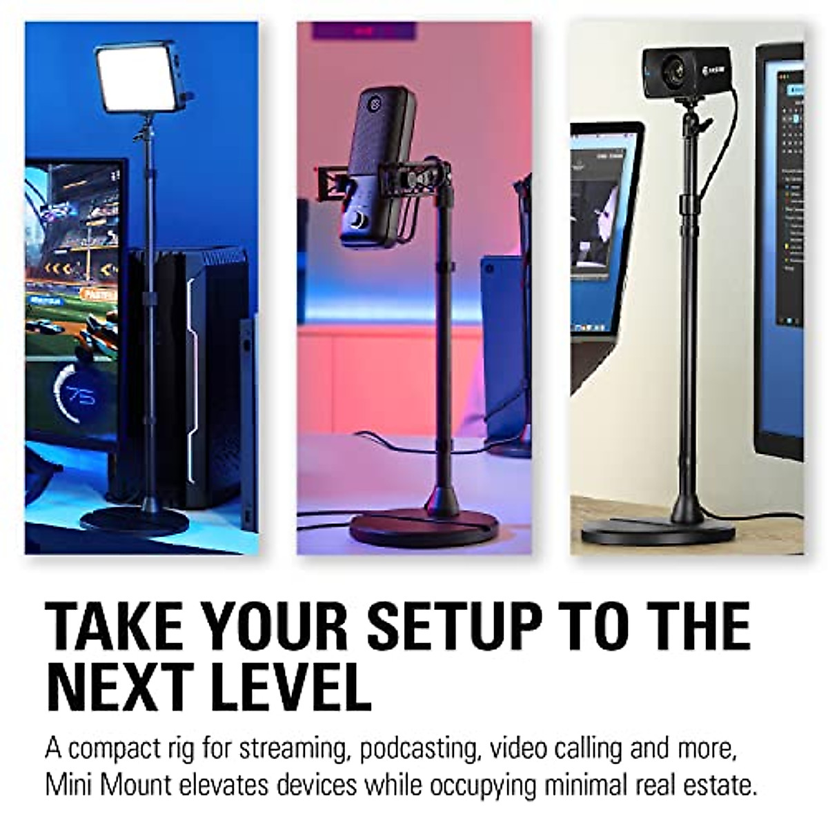 Elgato Mini Mount – Versatile Desktop Stand extendable up to 64 cm/25.2 in, Fully Adjustable, Phone Holder with Cold Shoe Mount, Device Slot, 1/4 inch Thread for Cameras, Lights, Mics and More