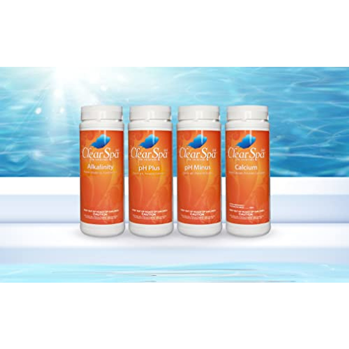 Clear Spa Hot Tub Balancing Chemical Bundle Includes pH Plus, pH Minus, Alkalinity, Calcium, Test Strips, LeisureQuip ScumBoat, and LeisureQuip Hot Tub Care Guide E-Book