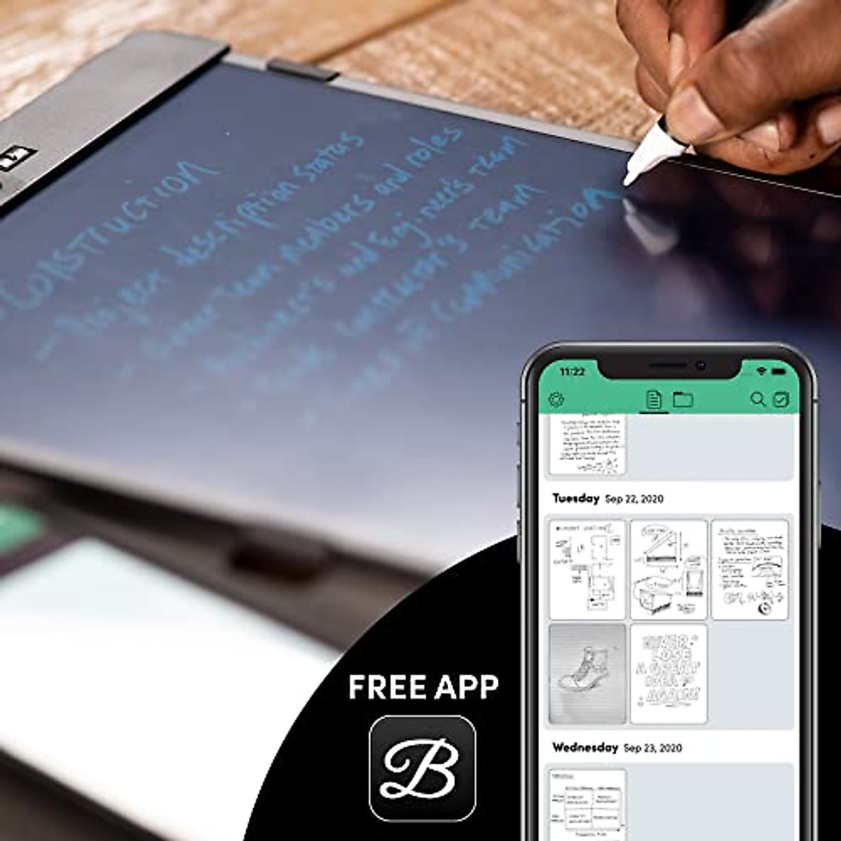 Boogie Board Authentic Blackboard Smart Pen Reusable Writing Tablet Digital Notepad – Smart Pen Stylus for Home, Office, College, Work from Home Essential for Note Taking - Letter 8.5”x 11”