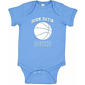 ' Born Hatin' Duke ' UNC Tarheels Funny Basketball Fan Infant Baby Bodysuit - Carolina Blue (6 Months)