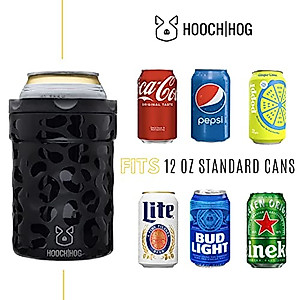 Hooch|Hog Soda Can Holder & Beer Coozies For Bottles & Cans | Can Cooler Insulated for 12 oz. Standard Size Cans | "The Shorty" Collection (Black Leopard)