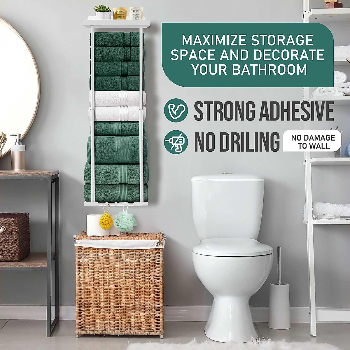 Hommtina Bathroom Towel Storage Black Towel Holder Bathroom Decor Aesthetic Towel Racks for Bathroom Bath Towel Storage (White)