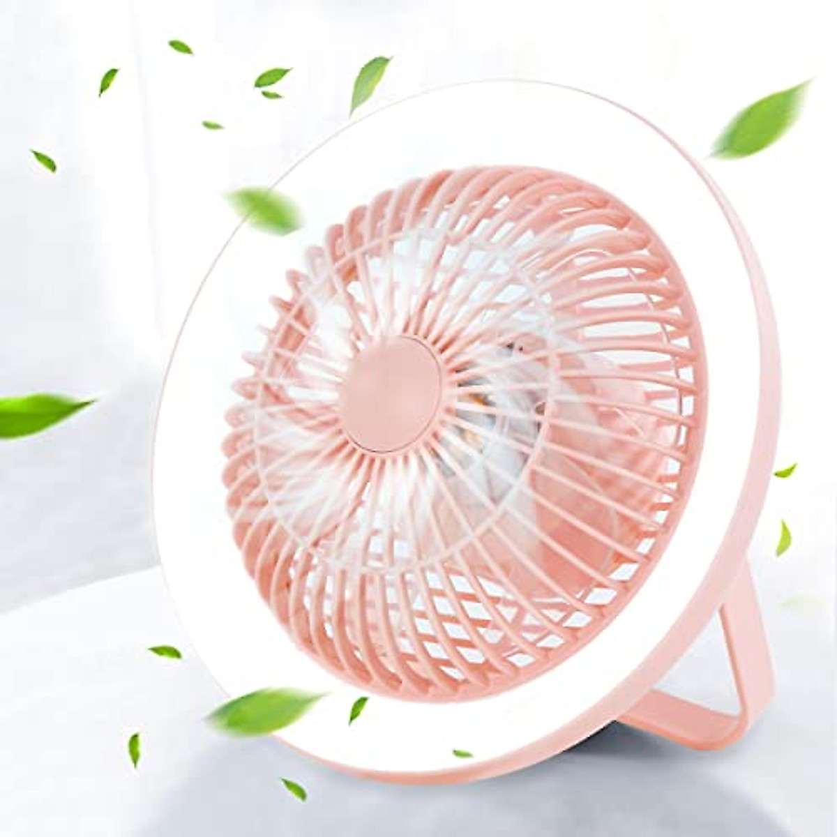 Small Desk Fan Battery Operated 8", 3 Speed Upgraded Max 20H Powerful Airflow, Circular LED Light, Rechargeable USB Fan, Table Fan for Camping, Bedside, Desk, Quiet Small Fan, 90° Tilt Stand