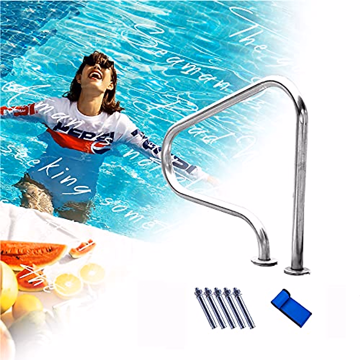 BTZHY Swimming Pool Handrails, 304 Stainless Steel Spa Handrail, Pool Rail w/Breathable Armrest Cover for Garden Backyard Pools Easy to Install (1PCS)