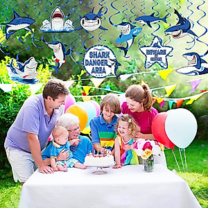 30 Pieces Shark Hanging Swirls Decorations Shark Party Supplies Shark Party Foil Swirls Hanging Ceiling Decoration for Boys Girls Shark Sea Theme Party Baby Shower Birthday Party Favor Supplies