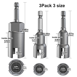 3 Pack 1/4" Hex Shank，Power Wing Nut Driver Set,Slot Wing nuts Drill Bit Socket Wrenches Tools Set, Drills Bits for Panel Nuts screws eye C hook bolt