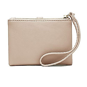 AOXONEL Womens Wallets Small Rfid Bifold Wristlet,Ladies Wallets for Card Coin,Change Purse with Wrist Strap (Beige)