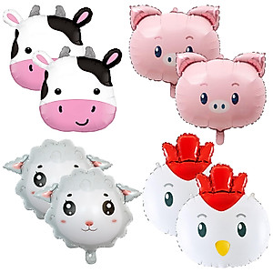 8Pcs Farm Animal Balloons Cow Pig Sheep Chicken Foil Mylar Balloons for Farm Barnyard Themed Birthday Baby Shower Wedding Party Decorations Supplies