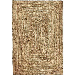 KEMA 2x3 Feet Handwoven Jute Braided Area Rug, Natural Yarn - Rustic Vintage Braided Reversible Rectangular Rug- Eco Friendly Rugs for Bedroom, Kitchen, Living Room, Farmhouse