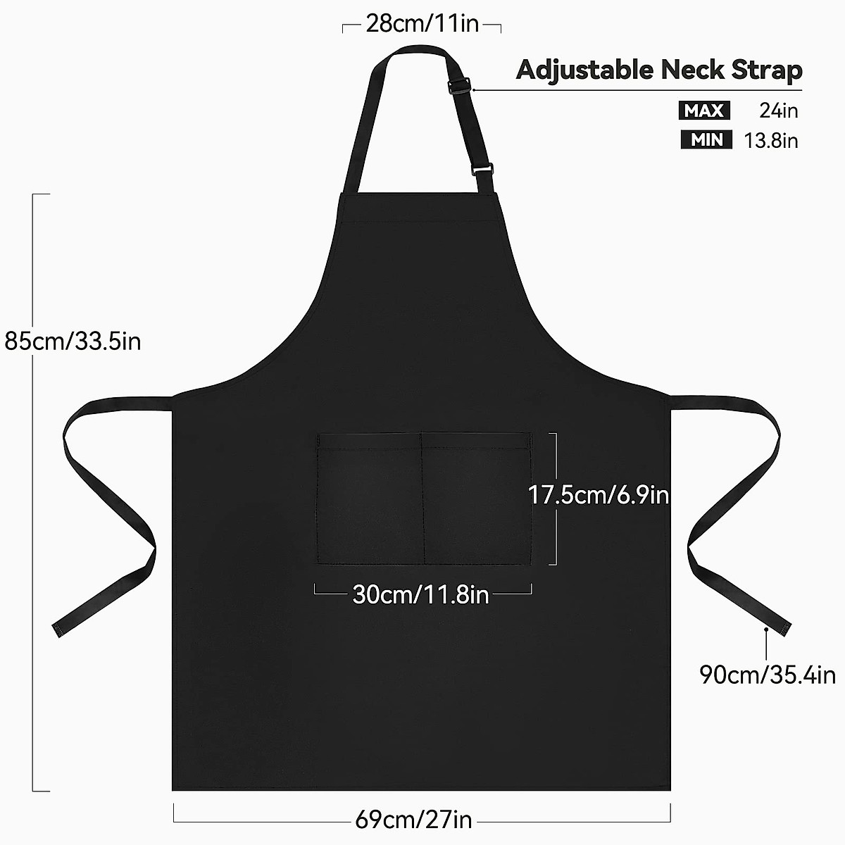NLUS Aprons for Men, Chef Apron for Men Kitchen Cooking Aprons for Women With Pockets, Black Aprons with Pockets Water & Oil Resistant - 2 PACK