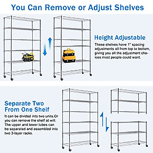 Wire Shelving Unit with Wheels, 6 Tier Adjustable Metal Shelving Heavy Duty Storage Shelves 2100 Lbs Capacity 48" L X 18" W X 82" H Metal Shelf for Pantry Kitchen Basement, Chrome