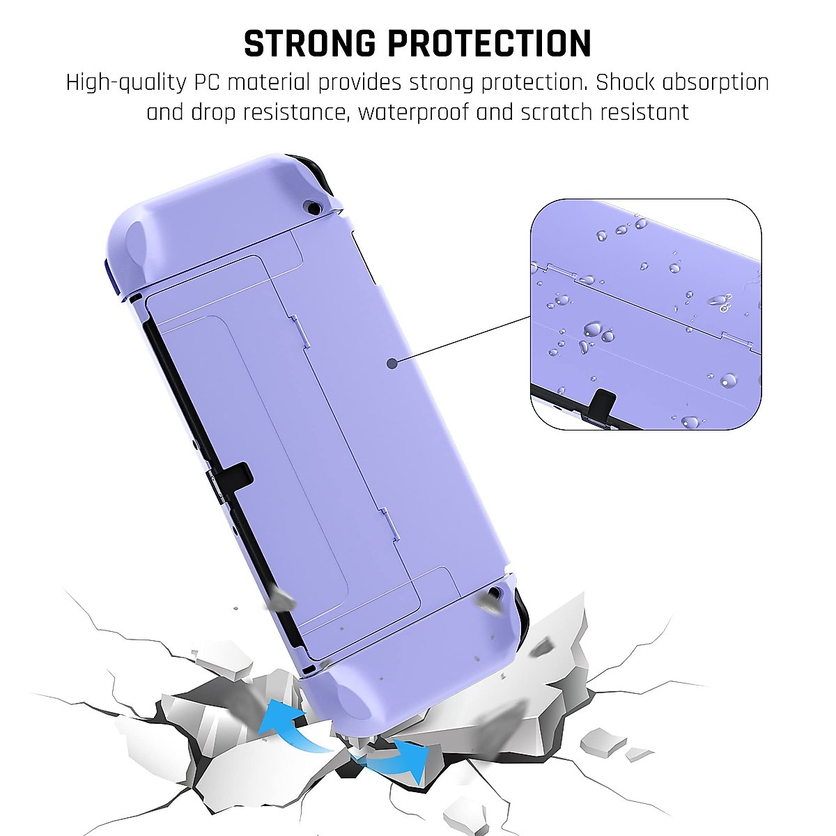 GLDRAM Case for Nintendo Switch OLED Model 2021 with Screen Protector and 4 PCS Thumb Caps, Protective Hard Cover for Switch OLED Console & JoyCon - Ultra-Slim & Flip Shell (Purple)
