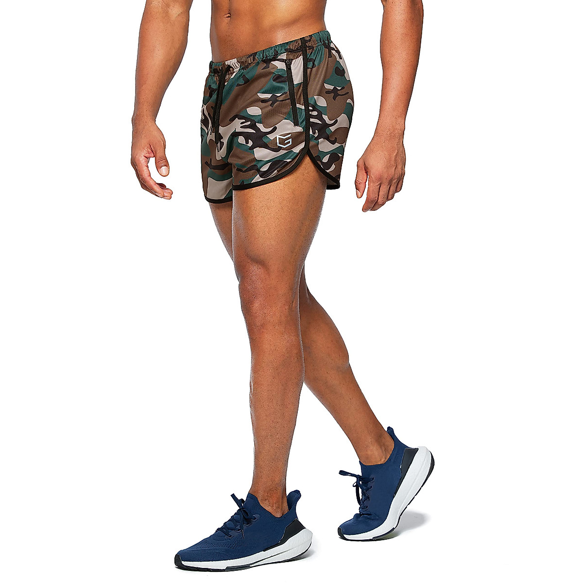 G Gradual Men's Running Shorts 3 Inch Quick Dry Gym Athletic Jogging Shorts with Zipper Pockets (Green Camo, Medium)