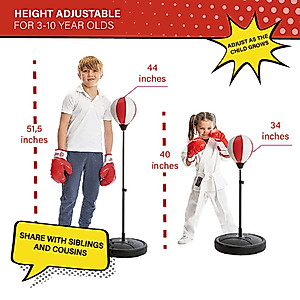 Whoobli Punching Bag for Kids Incl Boxing Gloves | 3-10 Years Old Adjustable Kids Punching Bag with Stand | Boxing Bag Set Toy for Boys & Girls (Red White); New 2025