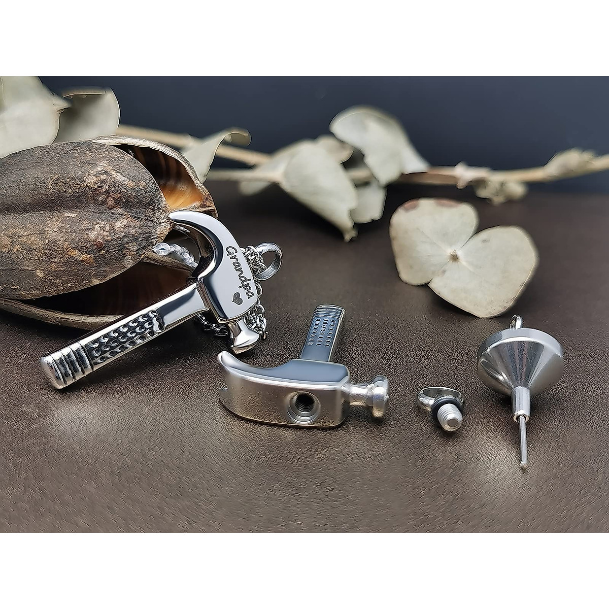 YSAHan Hammer Shape Cremation Urn Necklace Ashes Memorial Pendant Stainless Steel Locket Keepsake Jewelry for Grandpa