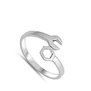 Wrench Cutout Wrap Polished Thumb Ring New .925 Sterling Silver Band Size 9