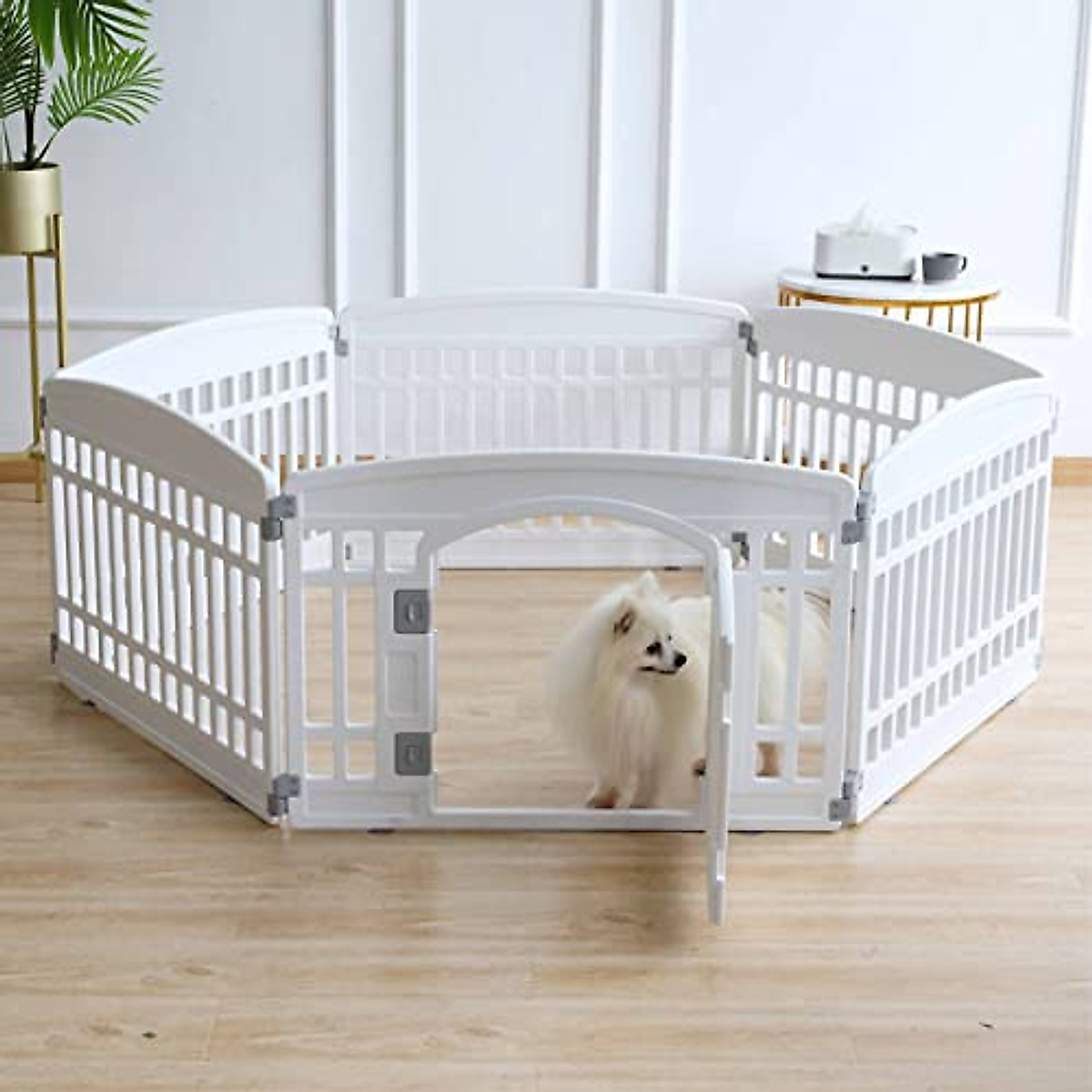 Lakanic 6 Panels Pet Fence Pen with Door Pet Dog Cat Puppy Playpen Small Animal Play Fence Pet Kennel Cage for Rabbits/Guineas/Dogs and Cats