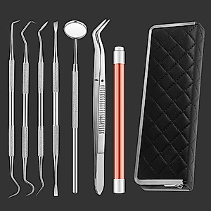 AGGICE Dental Tools, 7 Pack Teeth Cleaning Tools Kit, Tartar Plaque Remover for Teeth, Dentist Tool Kit with Stainless Steel Dental Mirror, Tooth Scraper, Dental Picks, Tweezer and Oral Torch…