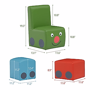 Kinsuite 5 Pcs Kids Sofa Set - Soft Foam Stool Colorful Cartoon Leather Chair for Classroom Daycares Kindergarten Nursery Train
