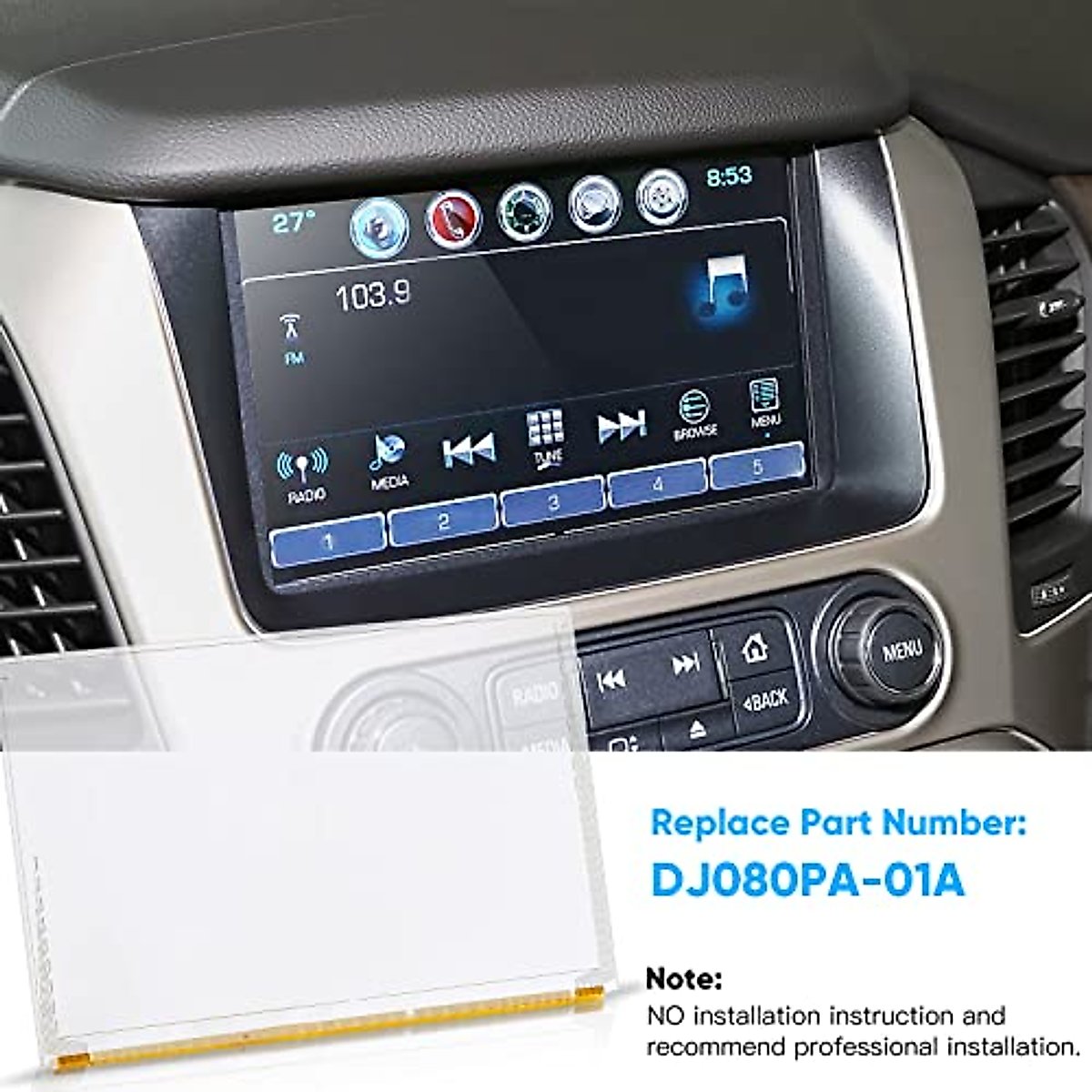 WonVon Fit GMC 8" Touch Screen - Digitizer on Navigation Radio LCD Replacement New OEM Compatible with 2014-2020 Chevrolet GMC MYLINK DJ080PA-01A (Without LCD)