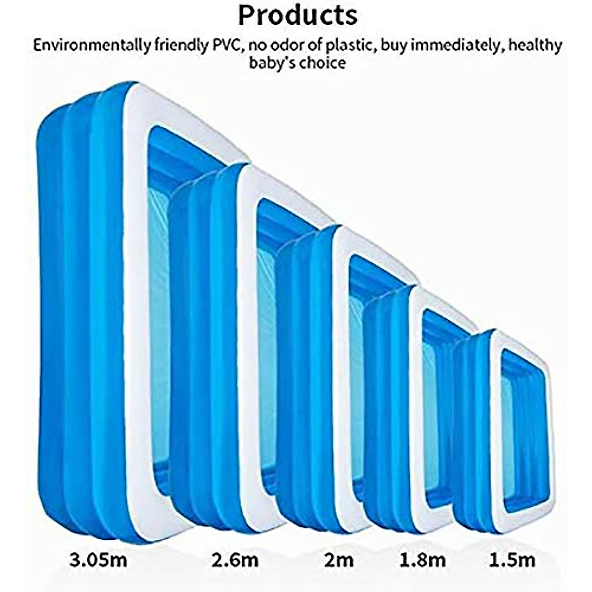 TOPYL Rectangular Inflatable Swimming Pool,Full-Sized Above Ground Pool Summer Water Party Gift for Toddler Kids Adults,Backyard Garden Blue 2.6m/4 Layers