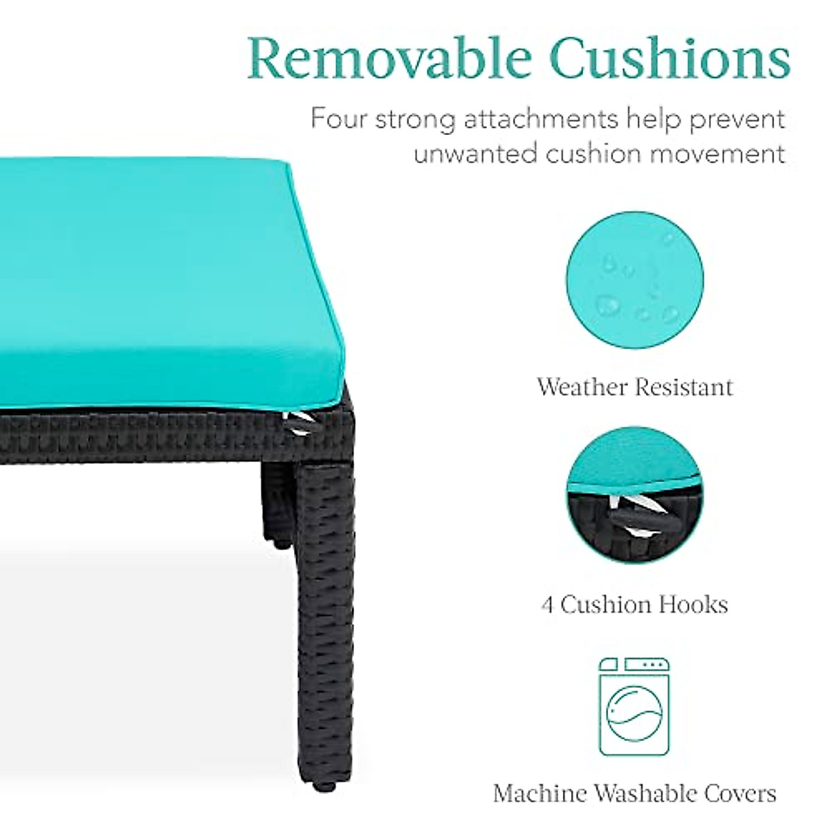 Best Choice Products Set of 2 Wicker Ottomans, Multipurpose Outdoor Furniture for Patio, Backyard, Additional Seating, Footrest, Side Table w/Removable Cushions, Steel Frame - Black/Teal