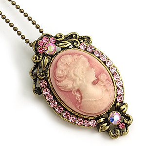 Soulbreezecollection Light Pink Cameo Pendant Necklace Charm Women Fashion Jewelry