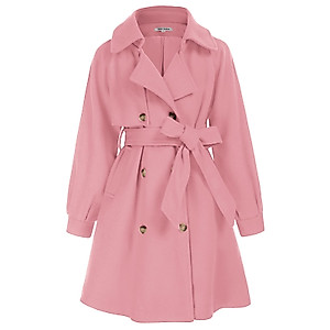 GRACE KARIN Girls Wool Blend Pea Coat Lapel Dress Coat Jackets with Pockets Belt Pink 12Y