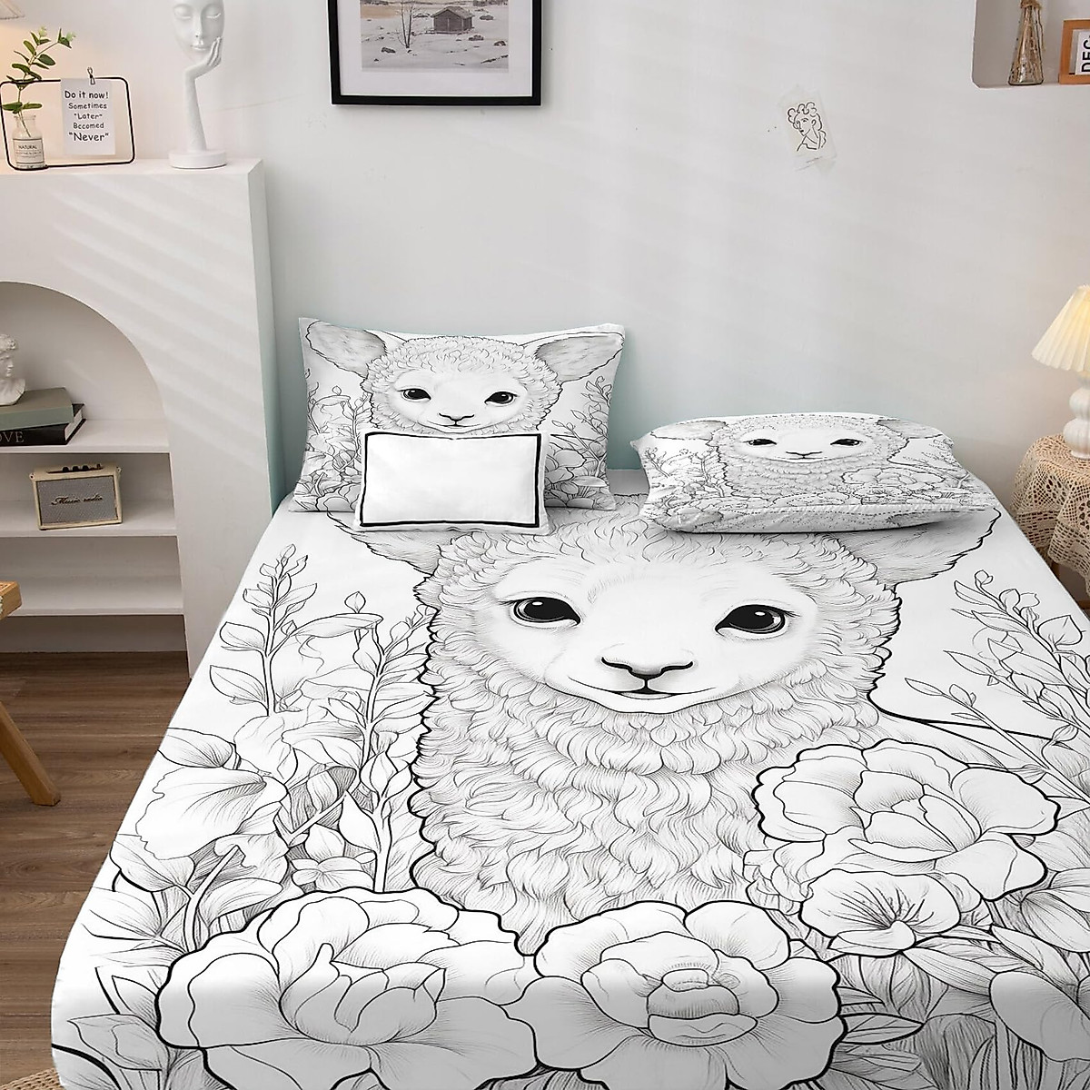 Alpaca Sheets Full Size, Flower Bed Sheets, Patterned Bedding Sheets & Pillowcases 4 Piece Set - Soft Microfiber Deep Pocket Fitted Sheet & Flat Sheet & 2 Pillow Cases L3-&-198