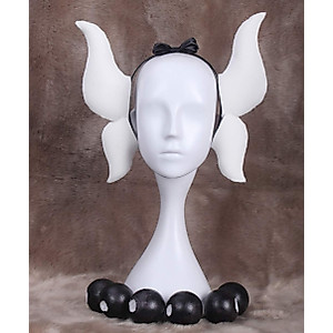 Anime Cosplay Wig Long Purple White Mixed Gradient Hair Synthetic Wigs+6 Balls+Horn+Tail