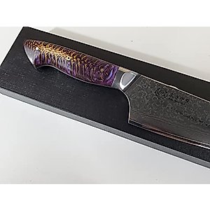 Custom VG10 Damascus chef knife Hybrid Santoku 9" White Silver cast pine cone handle, kitchen knife w/ 67 layer SS Damascus (Purple Cosmos)