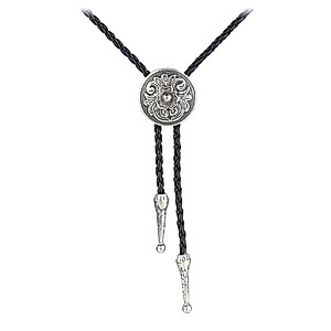 GelConnie Bolo Tie for Men Women Western Cowboy Necklace Mens Bolo Tie Silver Flower Rodeo Leather Necktie Bolo Necklace