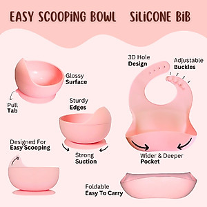 TinyTots Silicone Baby Feeding Set 13 pcs with BLW Recipes. Baby Plates and Bowls Set, Baby & Toddler Spoons Set, Sippy Cup & Lid, Silicone Bib, Baby Toothbrush (6+ Months)