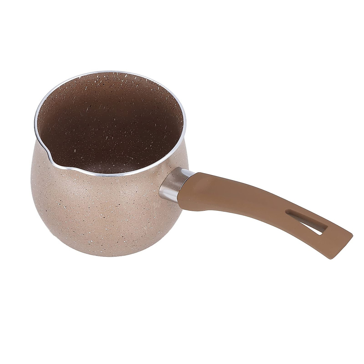 Lightweight Nonstick Milk Pan, 10cm Mini Milk Coffee Pot Sauce Pan for Coffee Butter Chocolate Heating, Tea Sets Teapots and Coffee Servers(Brown)