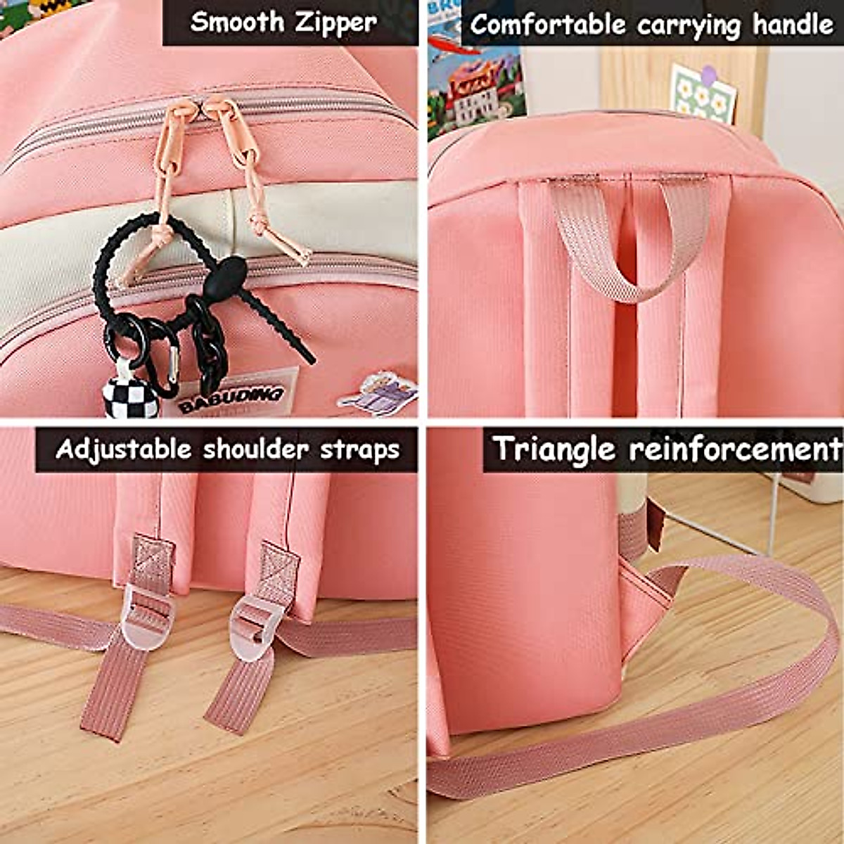 YGYCF Kawaii Backpack 5Pcs Set for Student with Cute Knot Accessories - School Bags for Teen Girls Back to School Supplies Essentials Aesthetic Bookbag, C Blue