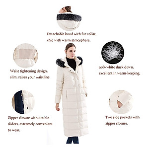 Obosoyo Women's Hooded Thickened Long Down Jacket Maxi Down Parka Puffer Coat (White, S)
